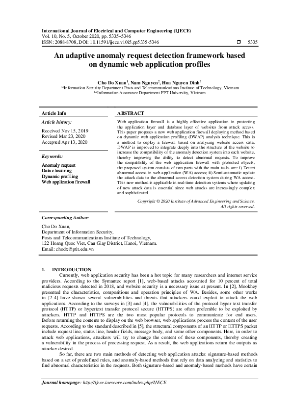 Pdf Dynamic Profiling For Anomaly Detection In Web Apps