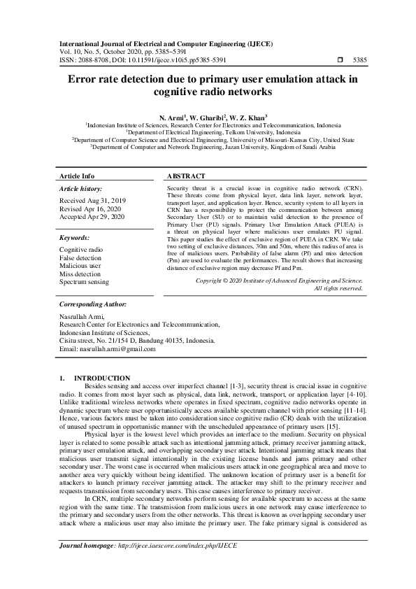 Pdf A Survey On Security Issues And Primary User Emulation Attack