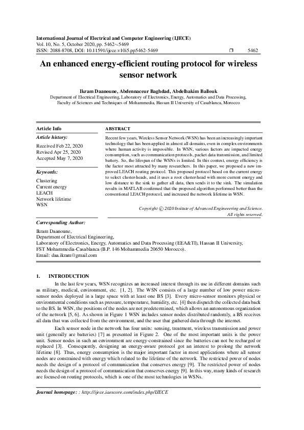 Pdf An Enhanced Energy Efficient Routing Protocol For Wireless Sensor Network 