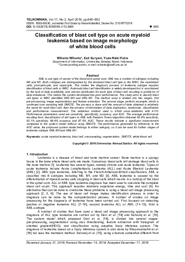 (PDF) Classification of blast cell type on acute myeloid leukemia based ...