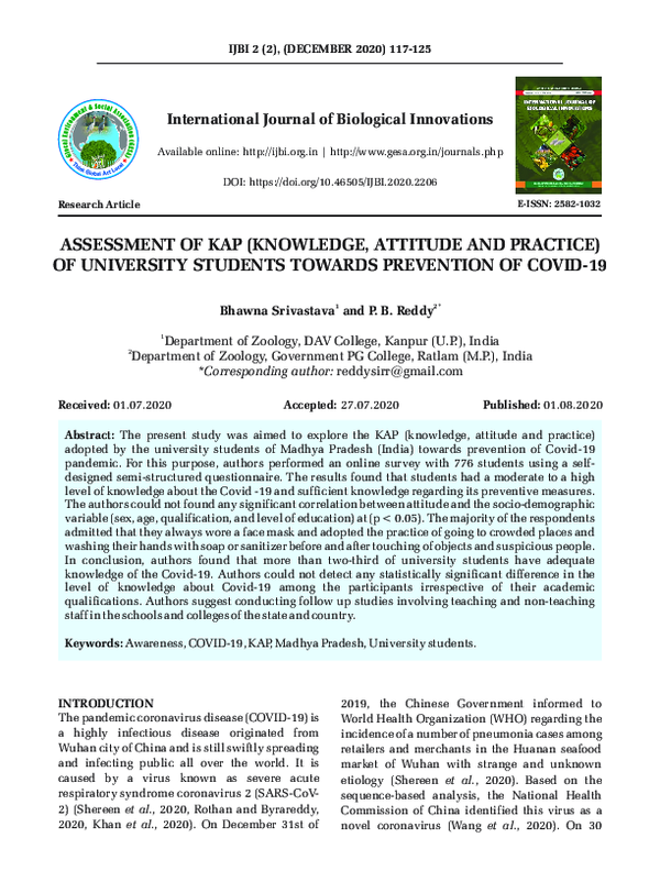 (PDF) ASSESSMENT OF KAP (KNOWLEDGE, ATTITUDE AND PRACTICE) OF UNIVERSITY STUDENTS TOWARDS ...