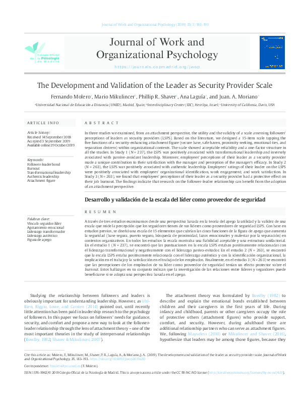 (PDF) The Development and Validation of the Leader as Security Provider ...