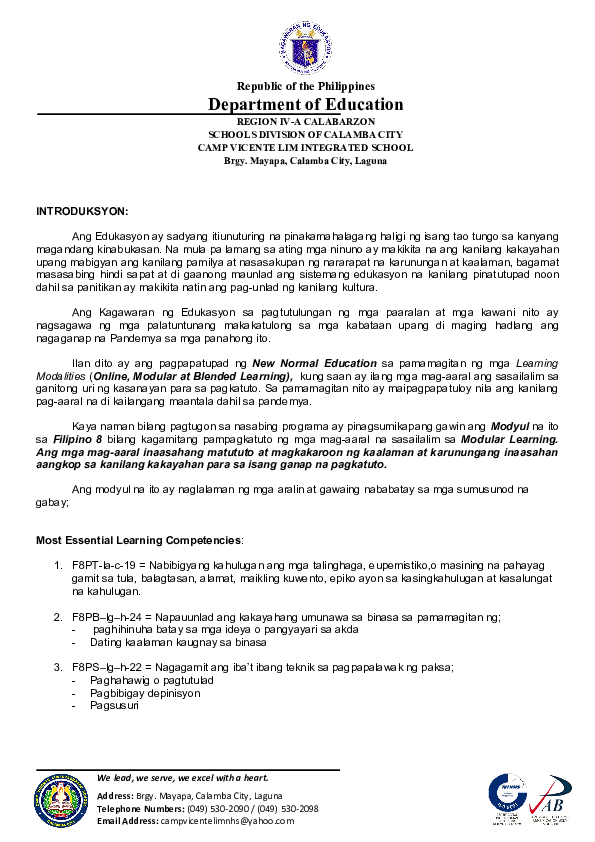 (DOC) Republic of the Philippines Department of Education REGION IV-A ...