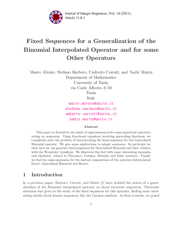 (PDF) Fixed Sequences for a Generalization of the Binomial Interpolated Operator and for some ...