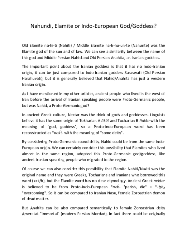 (PDF) Nahundi, Elamite or Indo-European God/Goddess?