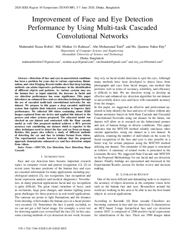 (PDF) Improvement of Face and Eye Detection Performance by Using Multi-task Cascaded ...