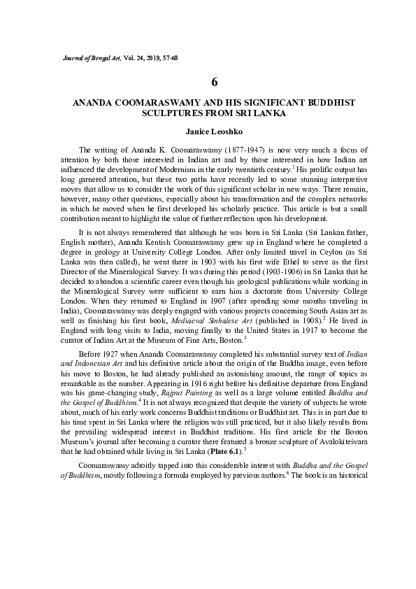 (PDF) ANANDA COOMARASWAMY AND HIS SIGNIFICANT BUDDHIST SCULPTURES FROM ...