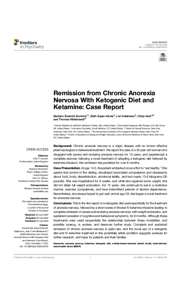 (PDF) Remission from Chronic Anorexia Nervosa With Ketogenic Diet and ...