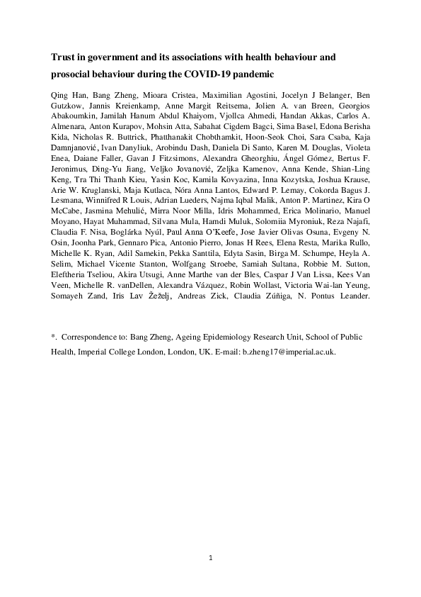 (PDF) Trust in government and its associations with health behaviour ...
