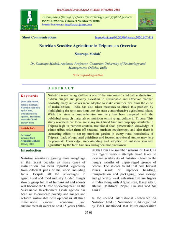 (PDF) Nutrition Sensitive Agriculture in Tripura, an Overview