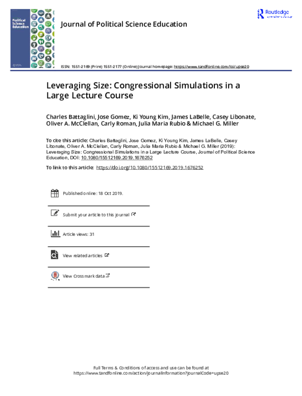 (PDF) Leveraging Size: Congressional Simulations in a Large Lecture Course