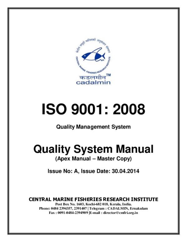 (PDF) ISO 9001: 2008 Quality Management System Quality System Manual