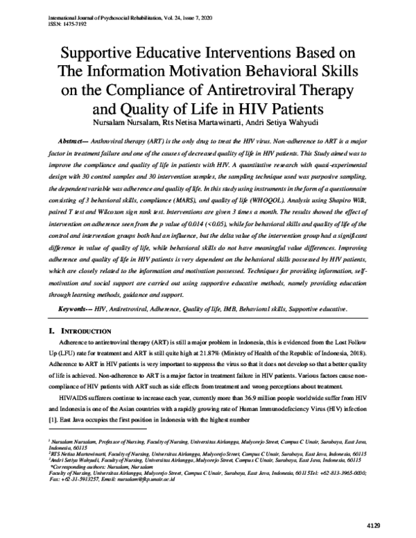 (PDF) Supportive Educative Interventions Based on The Information Motivation Behavioral Skills ...
