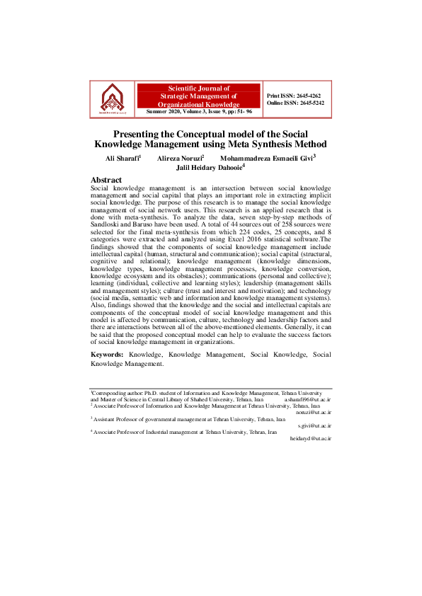 (PDF) Presenting the Conceptual model of the Social Knowledge Management using Meta Synthesis Method