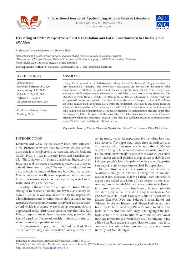 (PDF) Exploring Marxist Perspective Amidst Exploitation and False ...