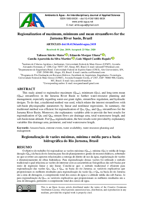 (PDF) Regionalization of maximum, minimum and mean streamflows for the ...