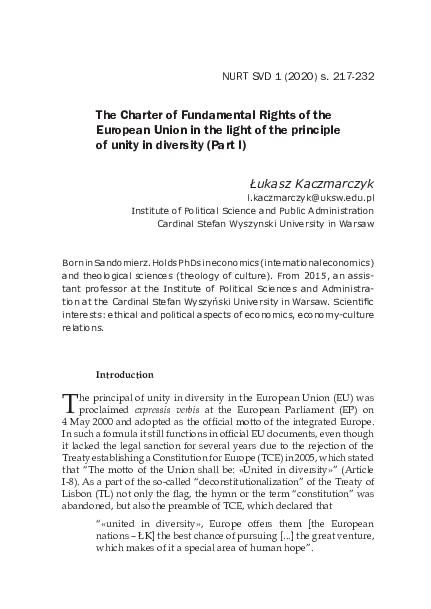 (PDF) The Charter of Fundamental Rights of the European Union in the ...