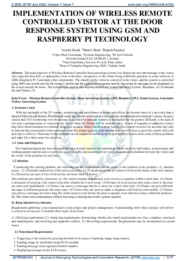 (PDF) Implementation of Wireless Remote Controlled Visitor Response System Using GSM Technology