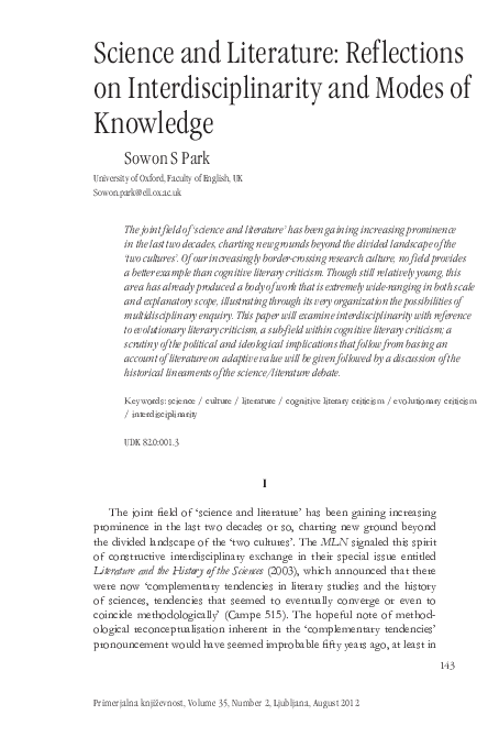 (PDF) Science and Literature: Reflections on Interdisciplinarity and ...