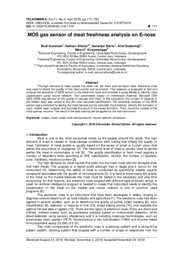 Pdf Mos Gas Sensor Of Meat Freshness Analysis On E Nose 