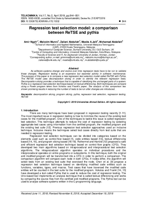 Pdf Regression Test Selection Model A Comparison Between Retse And Pythia