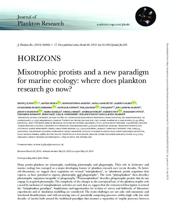 (PDF) Mixotrophic protists and a new paradigm for marine ecology: where ...