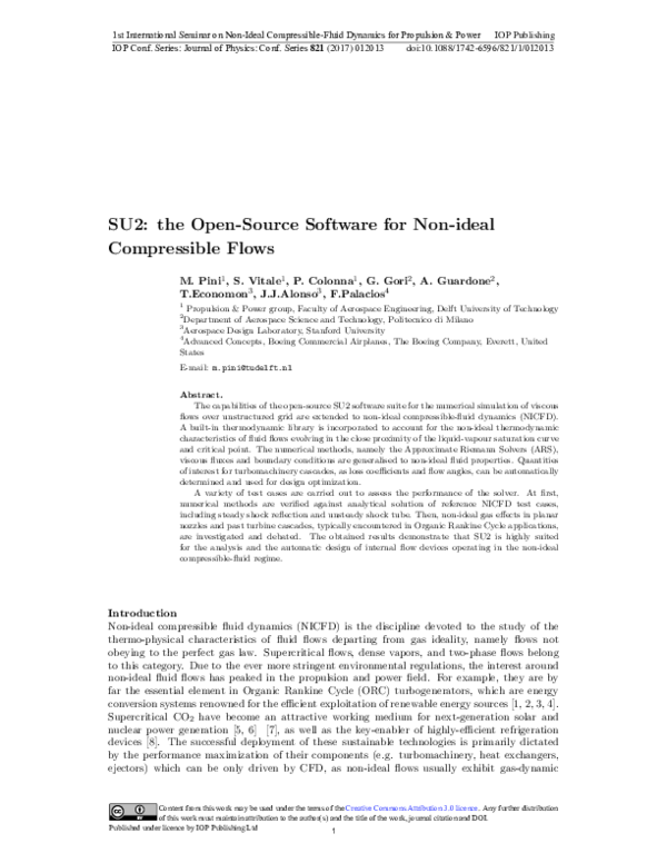 (PDF) SU2: the Open-Source Software for Non-ideal Compressible Flows