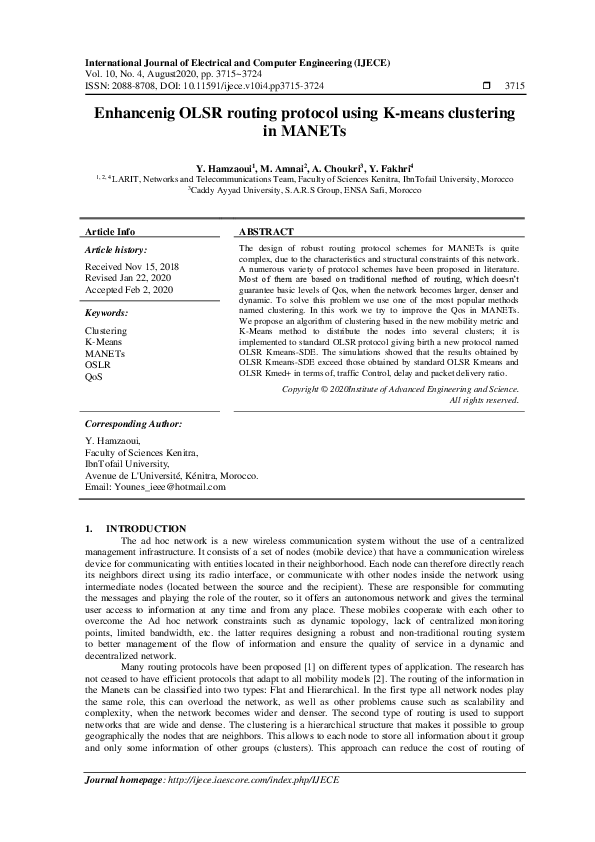 Pdf Enhancenig Olsr Routing Protocol Using K Means Clustering In Manets