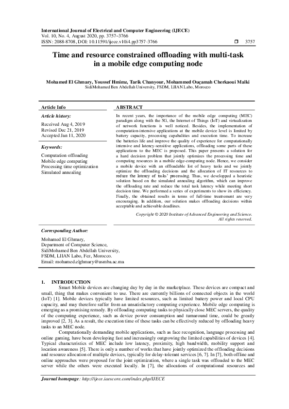 Pdf Time And Resource Constrained Offloading With Multi Task In A