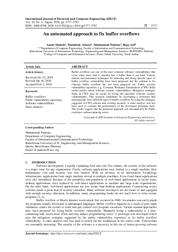 (PDF) An automated approach to fix buffer overflows