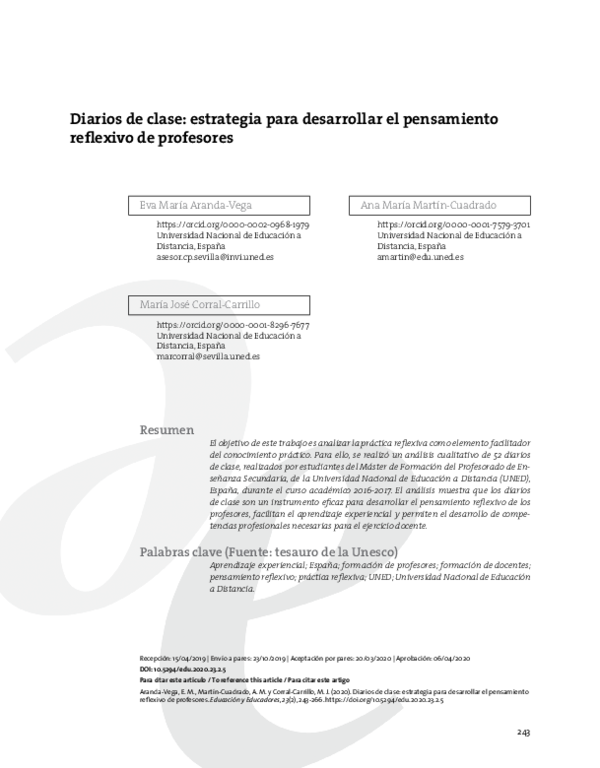 (PDF) Diarios de clase: estrategia para desarrollar el pensamiento reflexivo de profesores