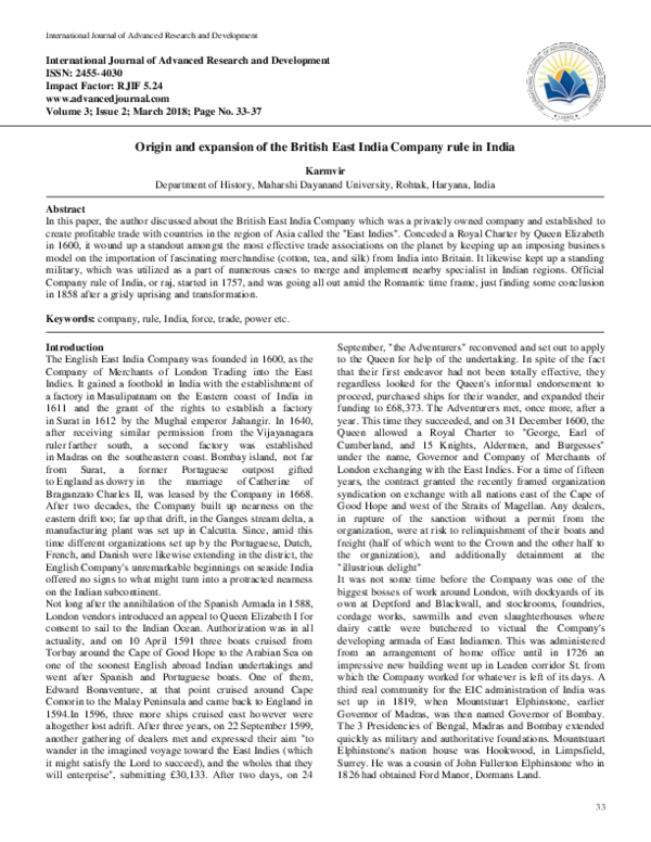 (PDF) Origin and expansion of the British East India Company rule in India