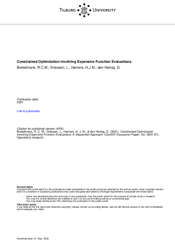 (PDF) Constrained optimization involving expensive function evaluations: A sequential approach ...