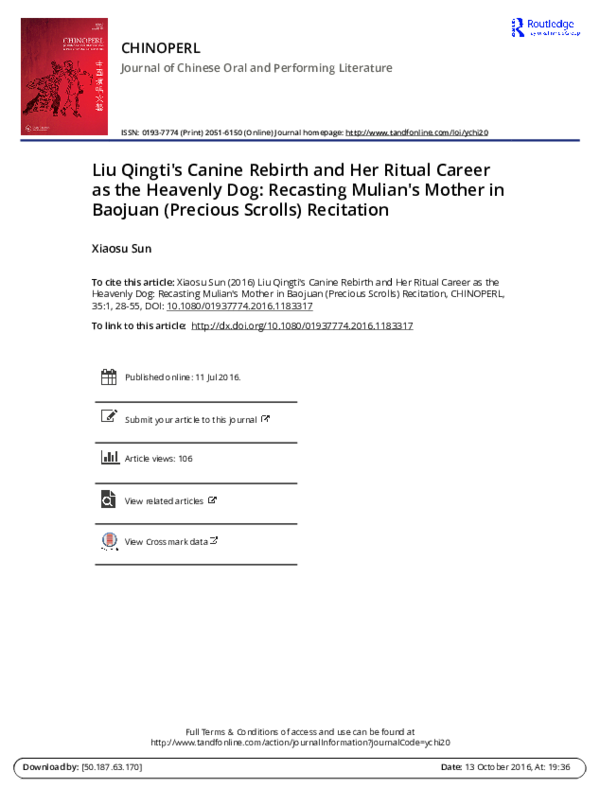 (PDF) Xiaosu Sun. "Liu Qingti's Canine Rebirth and Her Ritual Career as ...