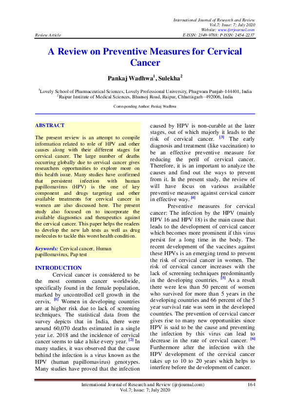 (PDF) A Review on Preventive Measures for Cervical Cancer