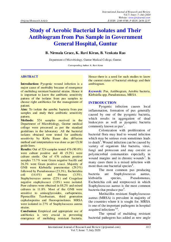 (PDF) Study of Aerobic Bacterial Isolates and Their Antibiogram from ...