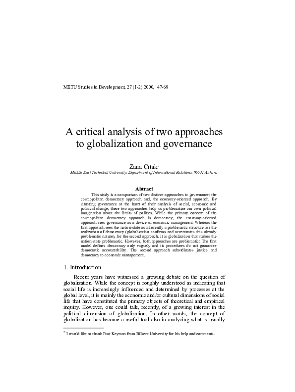 (PDF) A critical analysis of two approaches to globalization and governance