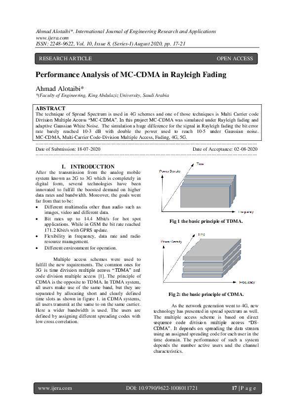 Pdf Performance Evaluation Of A Ds Cdma System In A Rayleigh Fading Environment Md Monjarul