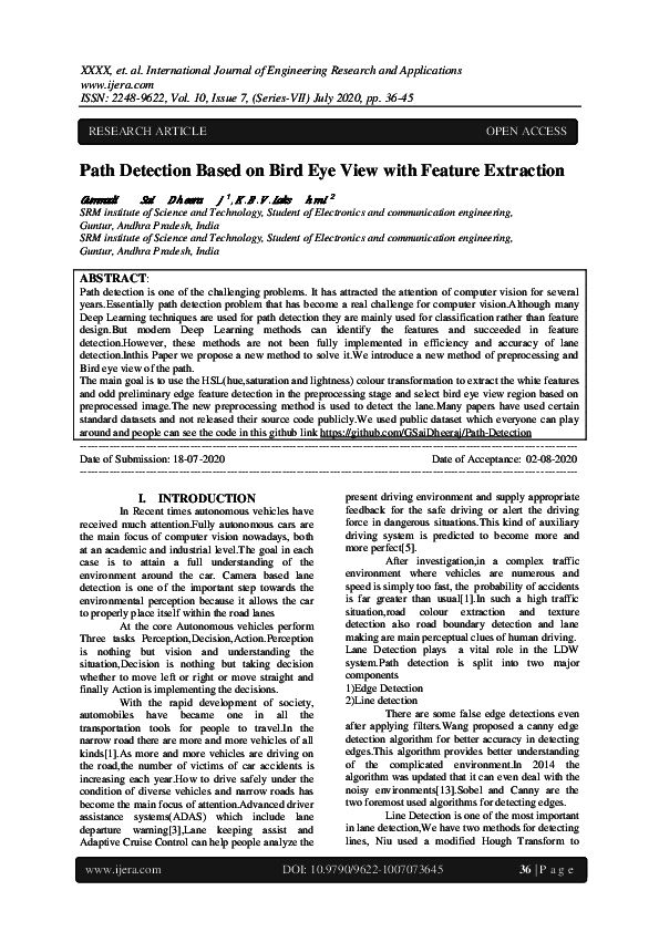 (PDF) Path Detection Based on Bird Eye View with Feature Extraction