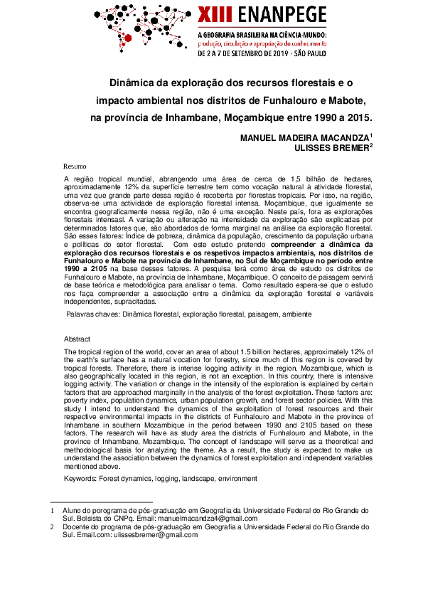 (PDF) Dinâmica da exploração dos recursos florestais e o impacto ...