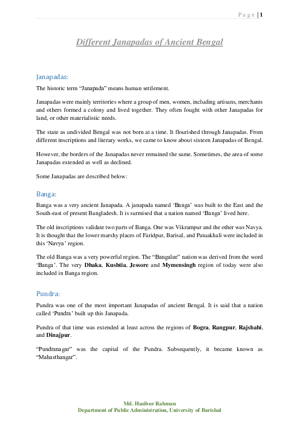 (PDF) Different Janapadas of Ancient Bengal