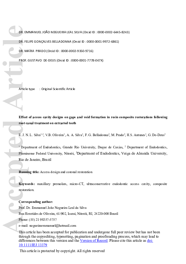 Pdf Effect Of Access Cavity Designs On Gaps And Void Formation In Resin Composite Restorations