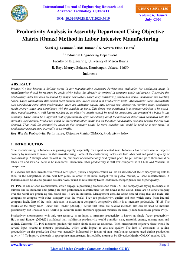 (PDF) Productivity Analysis in Assembly Department Using Objective ...