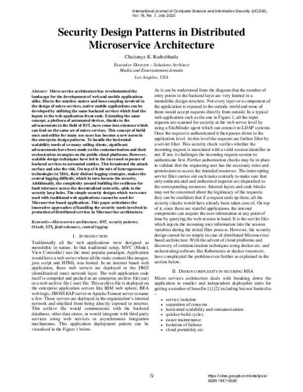 (PDF) Security Design Patterns in Distributed Microservice Architecture (PDF) Security Design Patterns in Distributed Microservice Architecture
