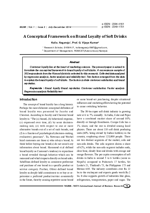 (PDF) A Conceptual Framework on Brand Loyalty of Soft Drinks (PDF) A Conceptual Framework on Brand Loyalty of Soft Drinks