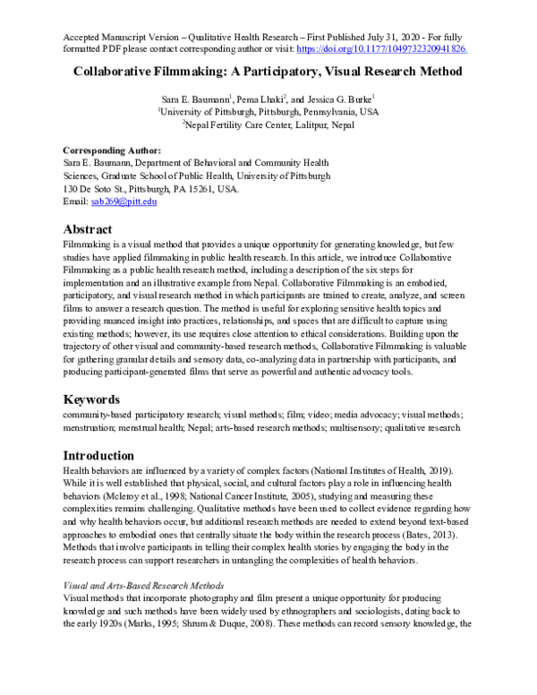 (PDF) Collaborative Filmmaking: A Participatory, Visual Research Method