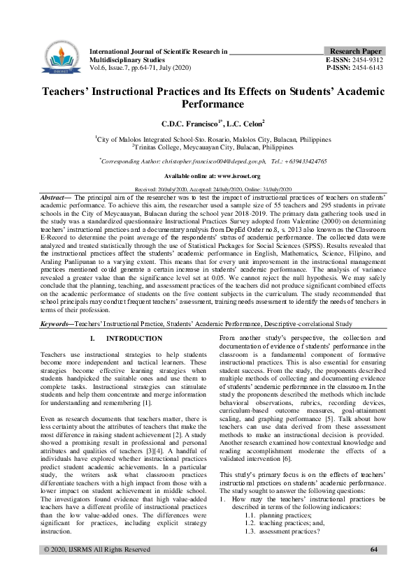 (PDF) Teachers' Instructional Practices and Its Effects on Students ...