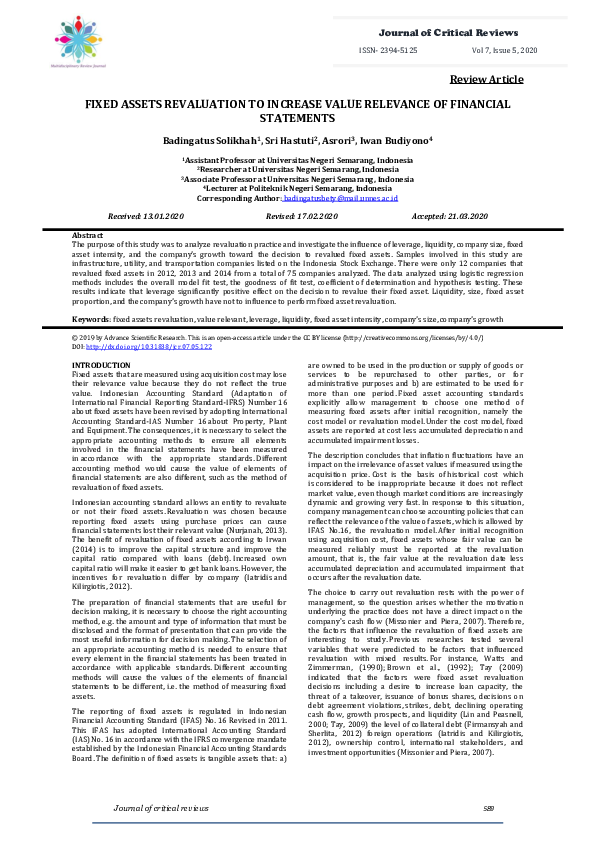 (PDF) FIXED ASSETS REVALUATION TO INCREASE VALUE RELEVANCE OF FINANCIAL ...