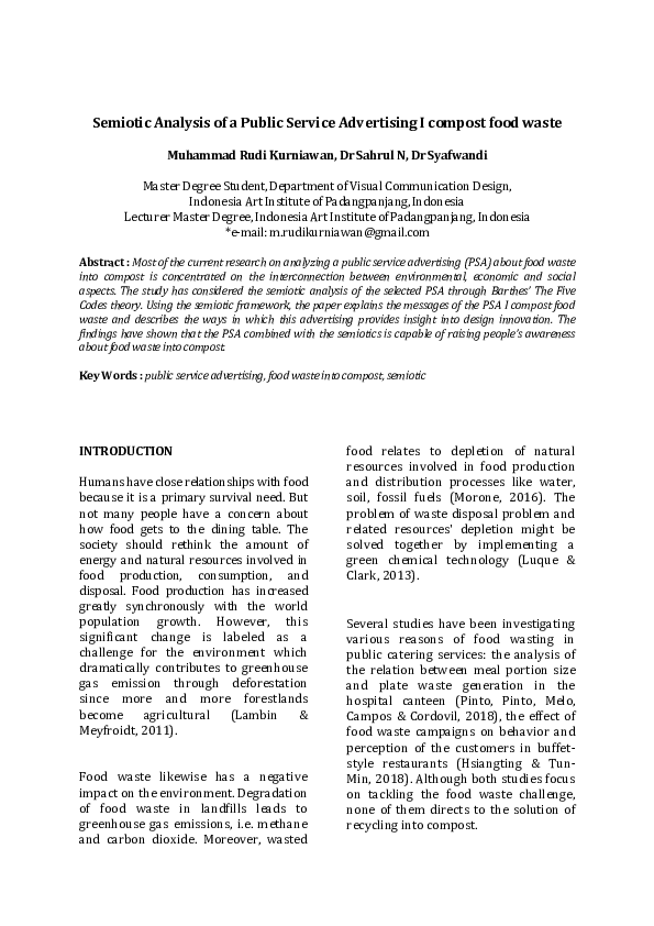 (PDF) Semiotic Analysis of a Public Service Advertising I compost food ...