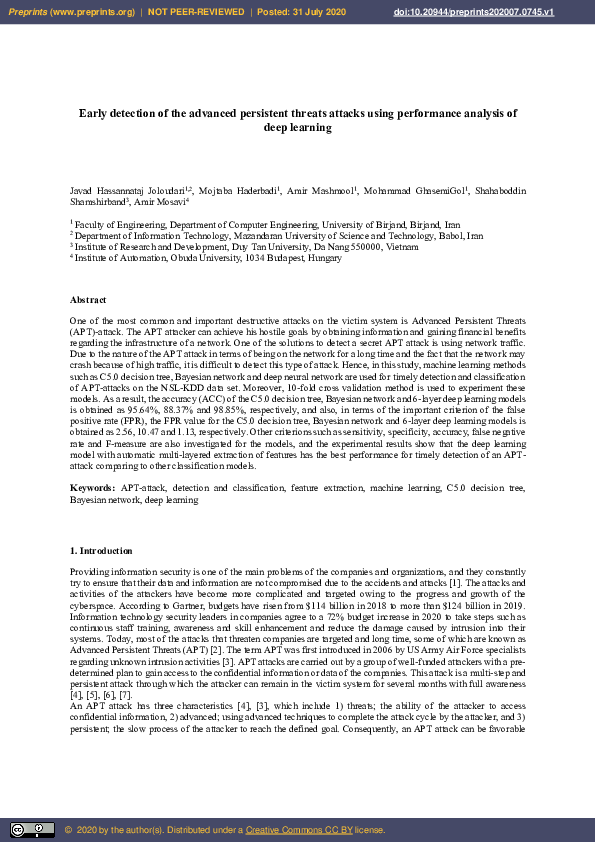 (PDF) Early detection of the advanced persistent threats attacks using performance analysis of ...